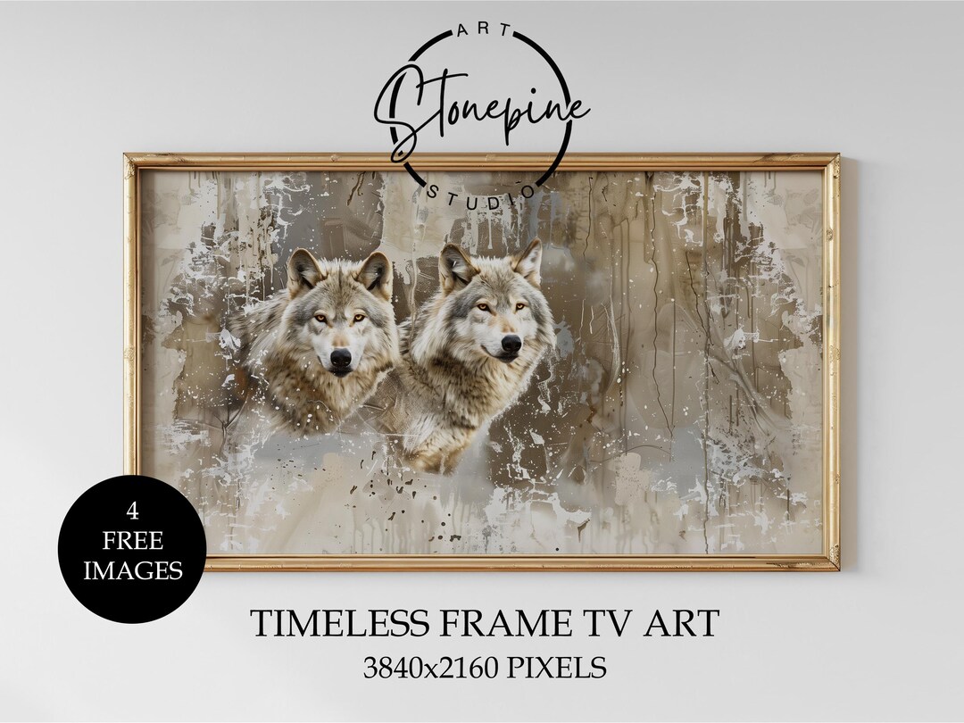 Winter Wolves Frame TV Art: Wolf Wilderness Forest Painting in Muted ...