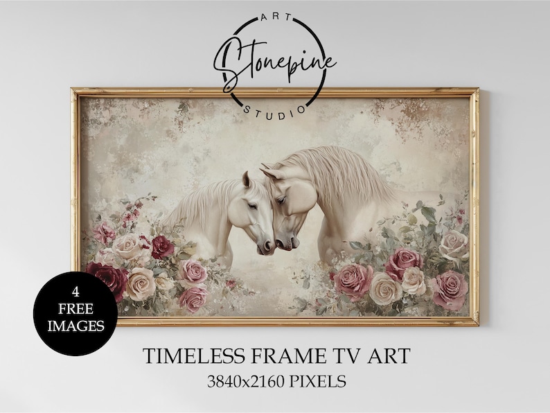 Valentine's Day Horses Frame TV Art: Shabby Chic Romantic Horse and ...