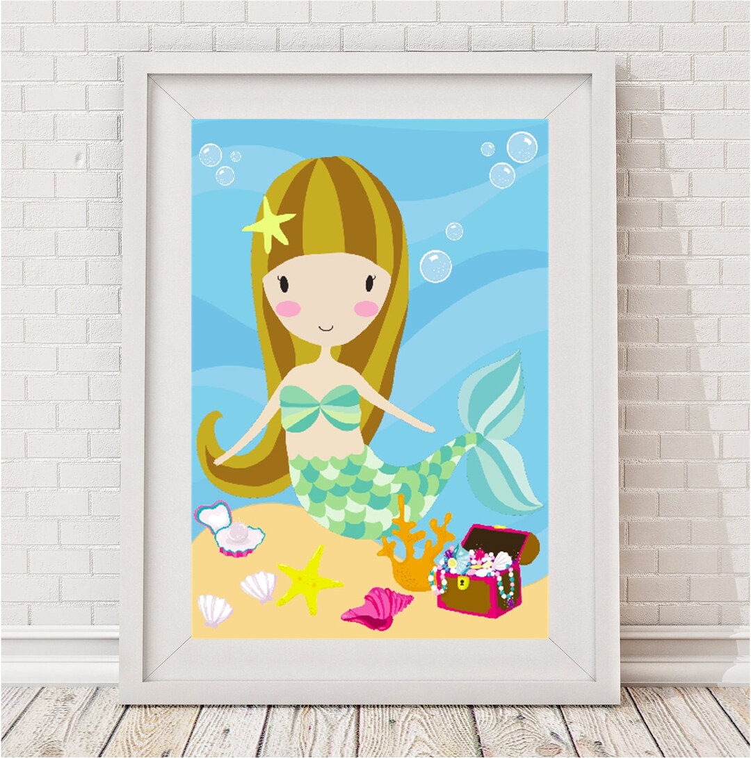 Lucy Mermaid Print, Under the Seas Underwater Shells and Treasure - Etsy