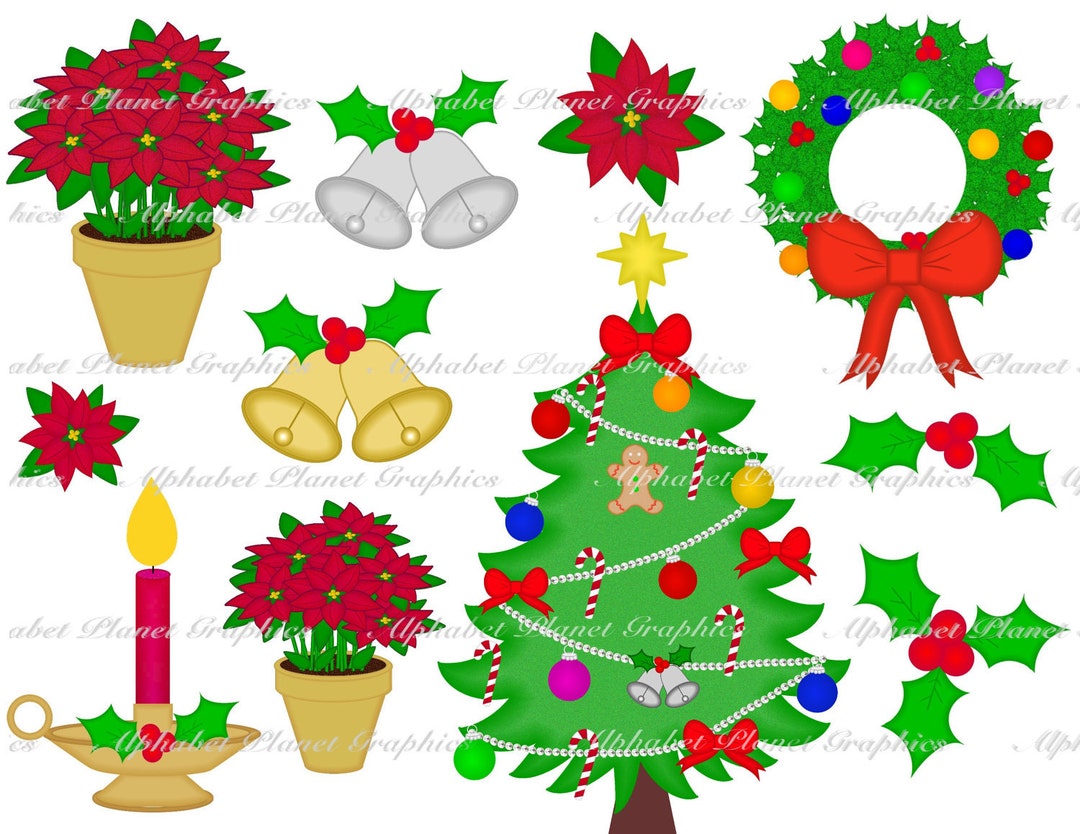 Christmas Holiday Digital Clip Art Set, Graphics Clipart Personal and ...