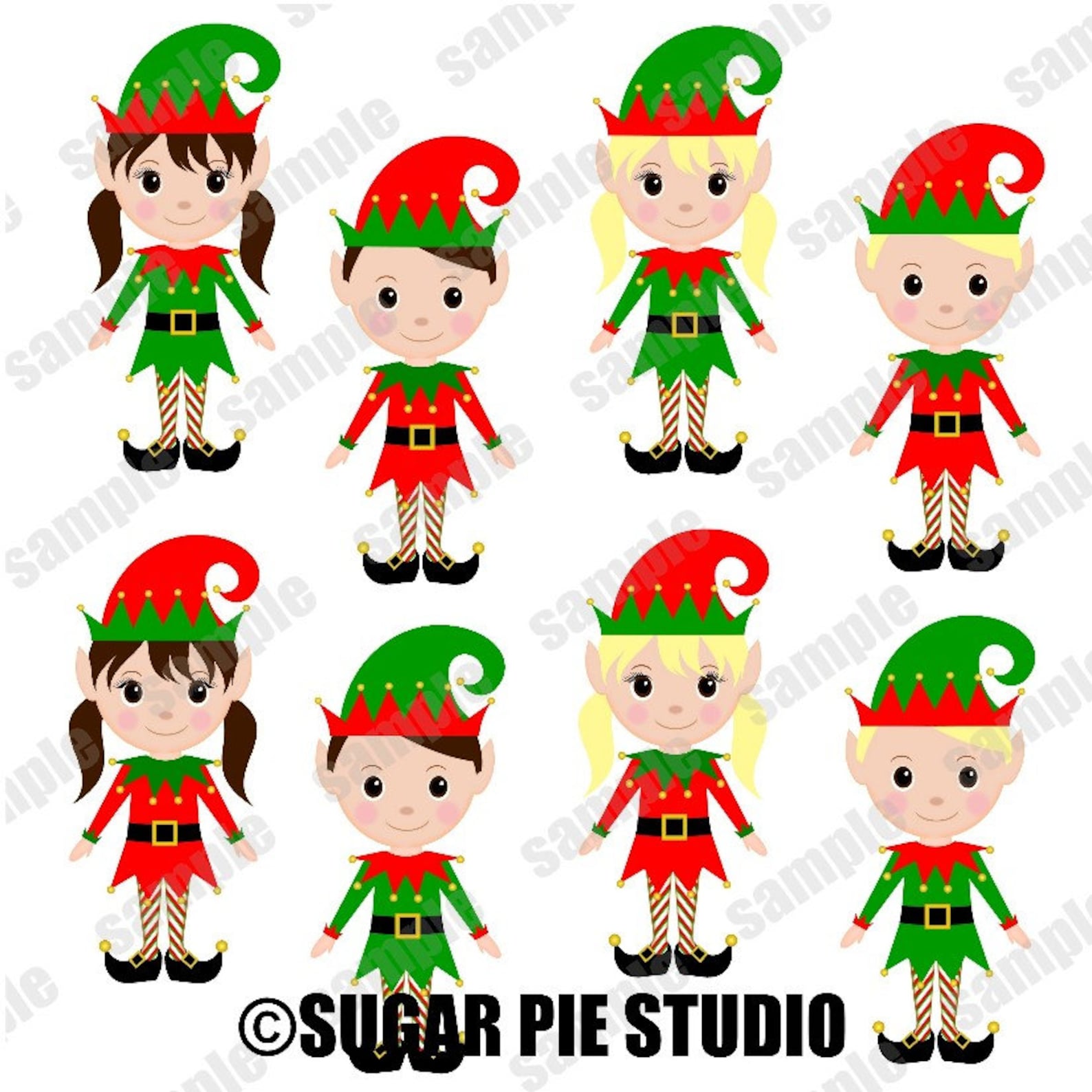 Elf Christmas Elves Holiday Clip Art Set, Digital Clipart Personal and ...