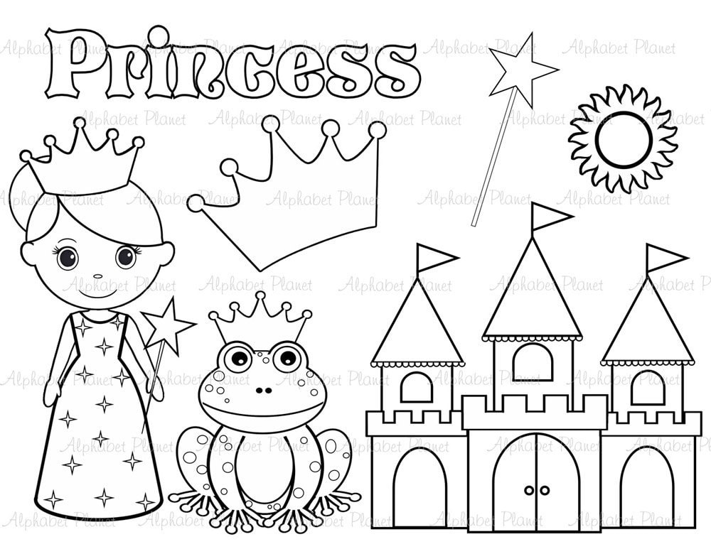 Black and White Princess Digital Clip Art Set, Digital Stamps Clipart ...