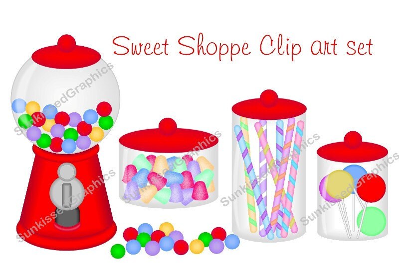 Sweet Shoppe Red Gumball Machine Candy, Digital Clip Art Set, Personal ...