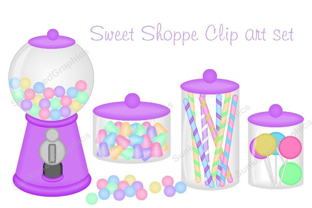 Sweet Shoppe Purple Gumball Machine Candy, Digital Clip Art Set ...