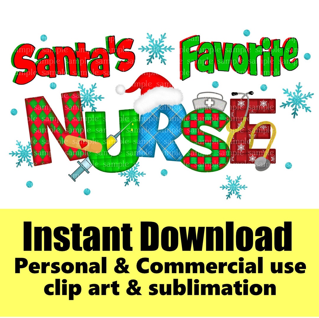 NURSE Sublimation Clip Art - Christmas - PNG Digital Graphics - Santa's ...