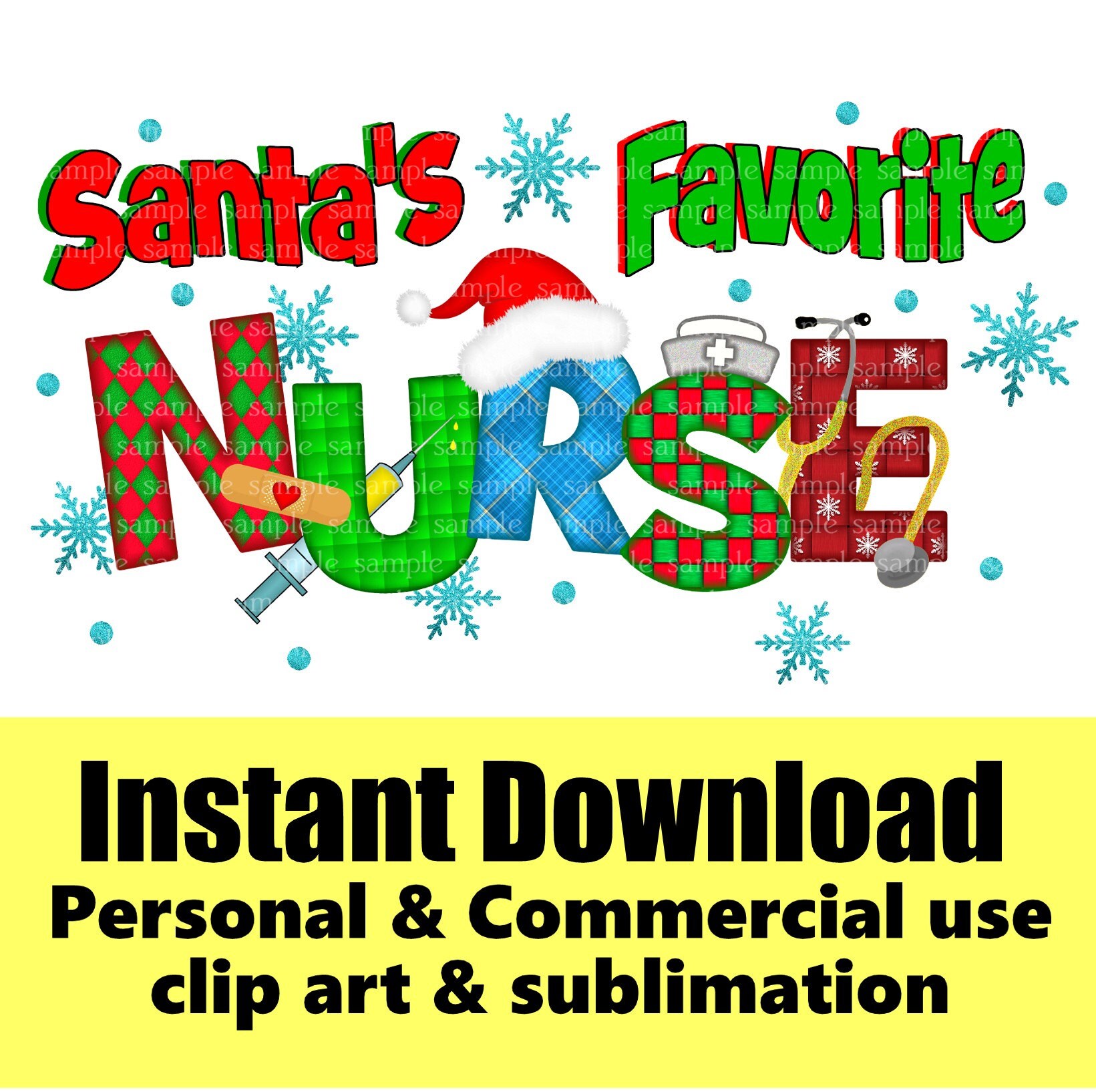 NURSE Sublimation Clip Art - Christmas - PNG Digital Graphics - Santa's ...