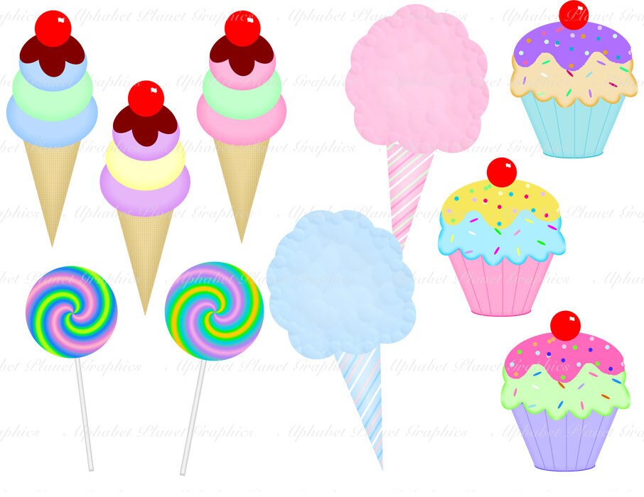 Ice Cream, Sweets, Cupcakes, Lollipops, Digital Clip Art Set, Personal ...
