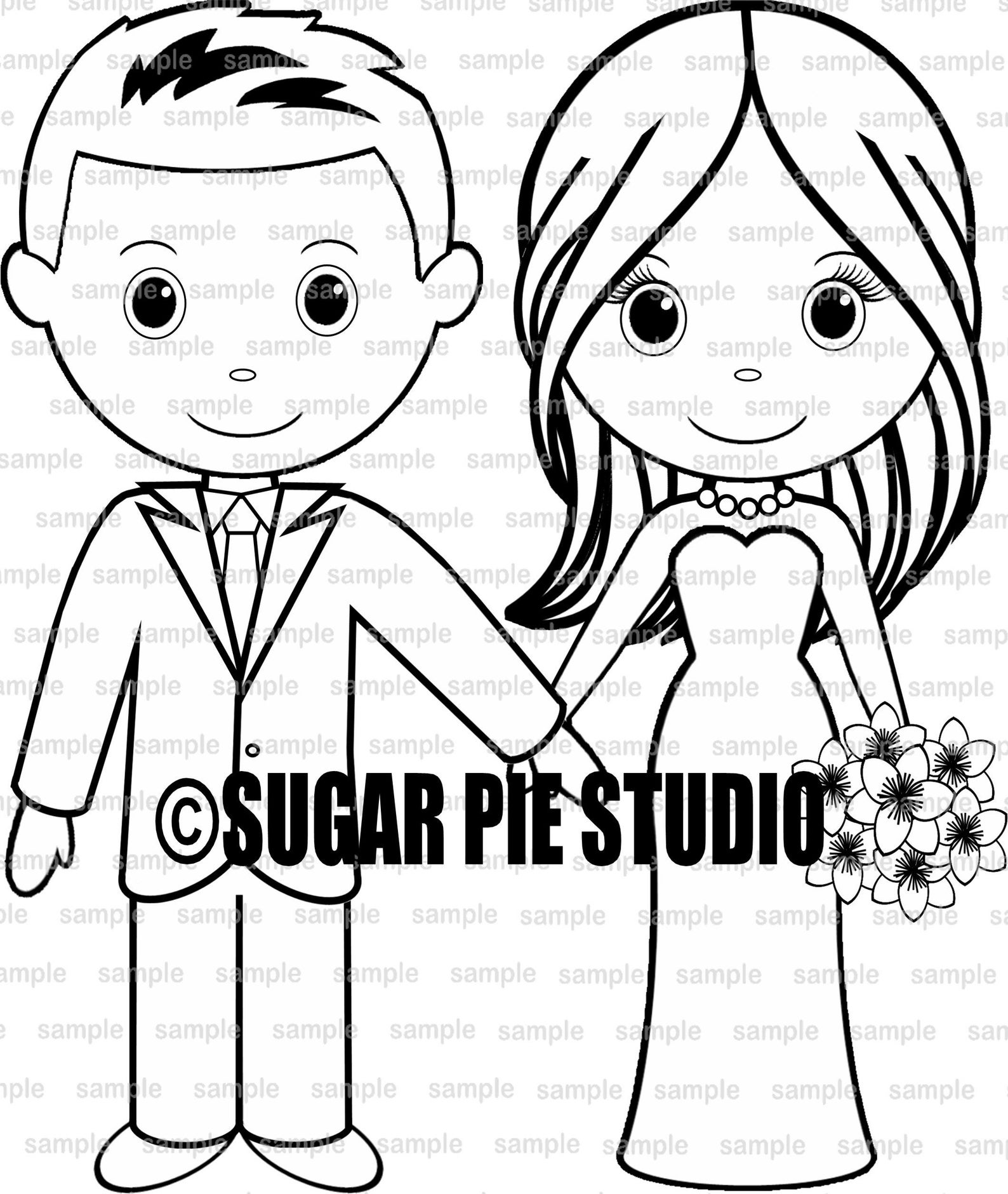 Wedding Bride Groom Clip Art Black and White Digital Stamp - Etsy