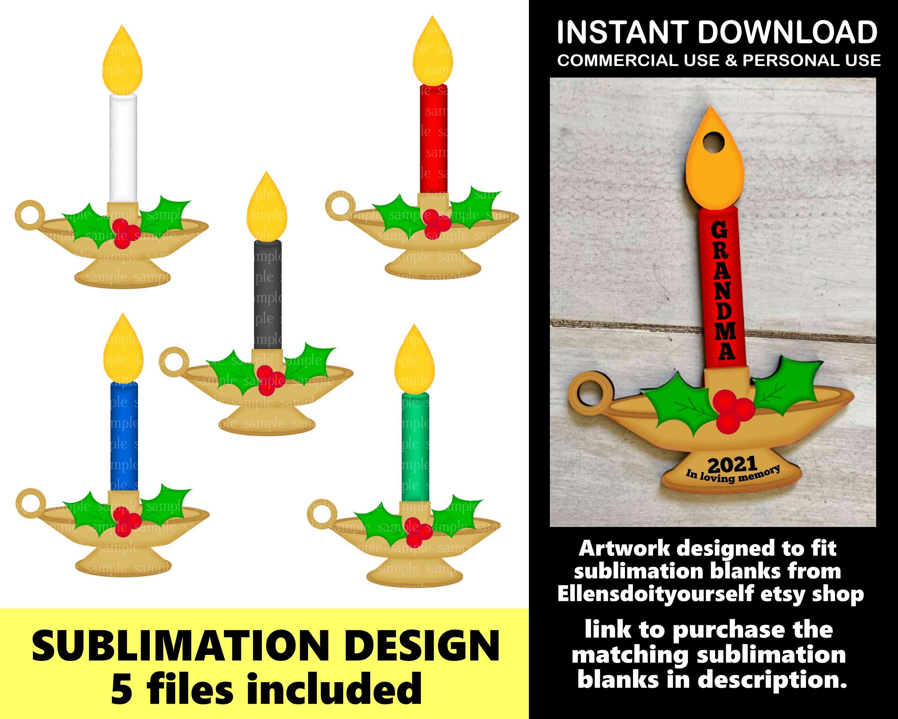 Candle Sublimation Design - 5 Files Included Ornament Christmas ...