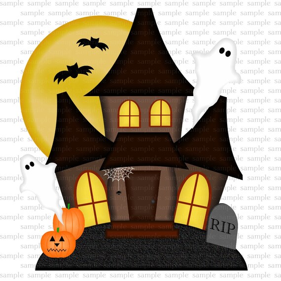 Halloween Haunted House digital clip art sublimation personal | Etsy
