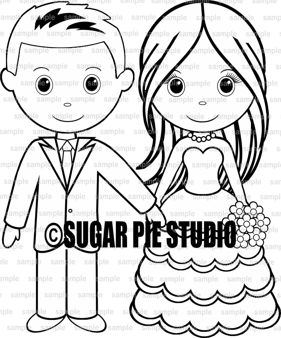 Wedding Bride Groom Clip Art - Black and White - Digital Stamp - Digi ...