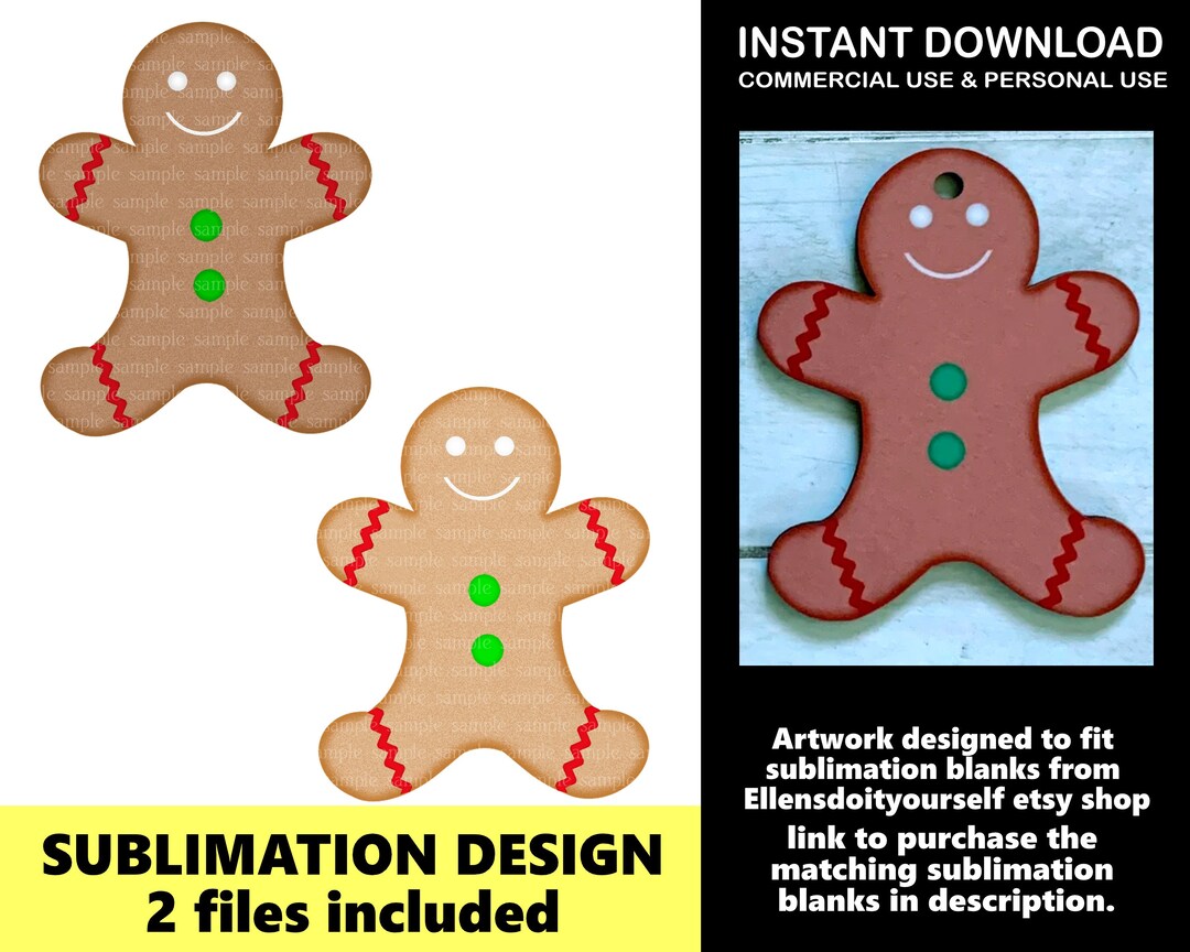 Gingerbread Sublimation Design Ornament Christmas - 2 Files Included ...
