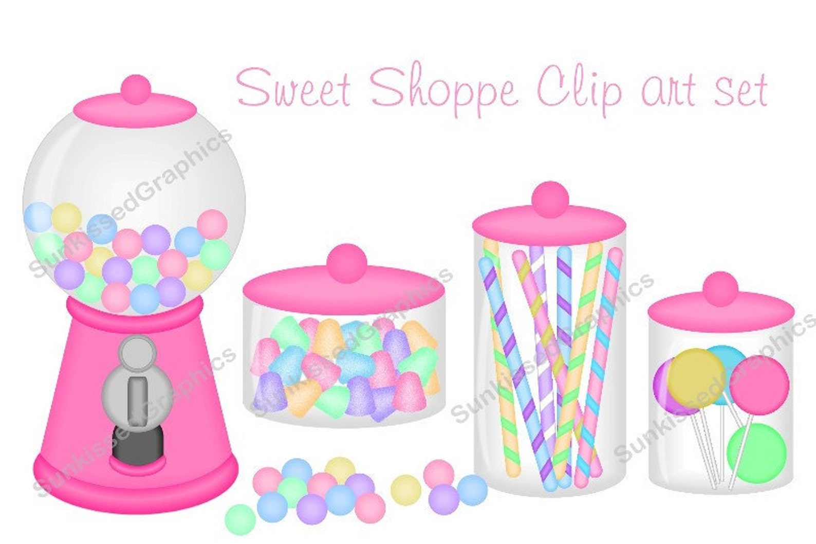 Sweet Shoppe Pink Gumball Machine Candy, Digital Clip Art Set, Personal ...
