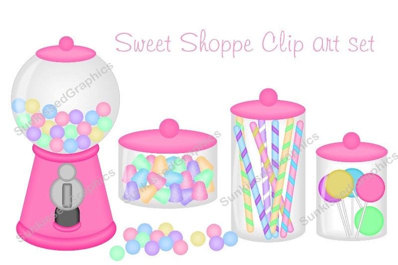 Sweet Shoppe Pink Gumball Machine Candy, Digital Clip Art Set, Personal ...