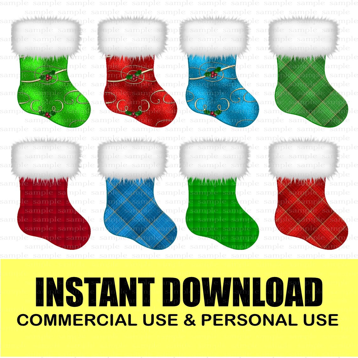 Christmas Stocking Clipart, Graphic, Sublimation Designs, Png, Clip Art ...