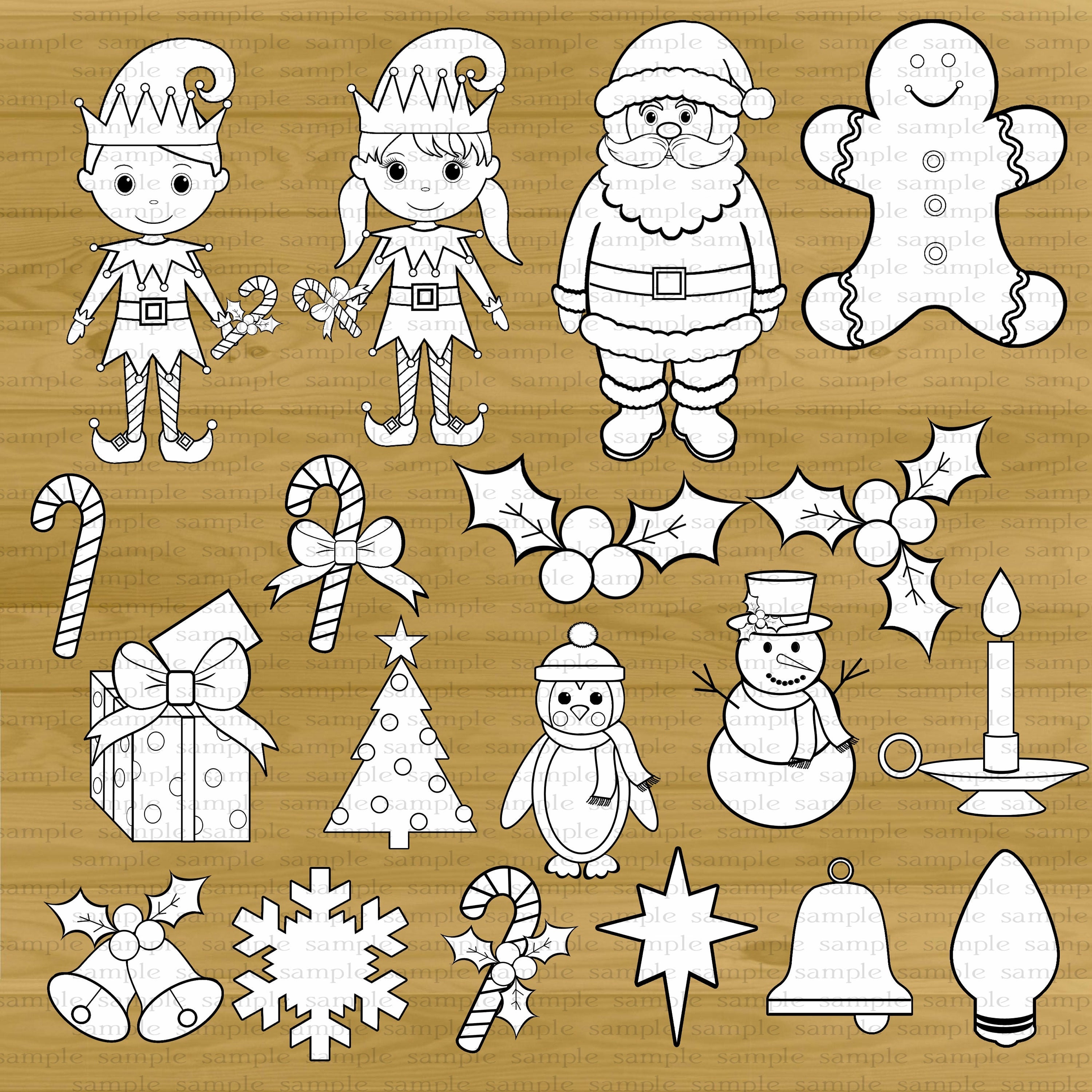 Christmas Elf Clip Art Set, Digital Stamps Black and White Santa ...