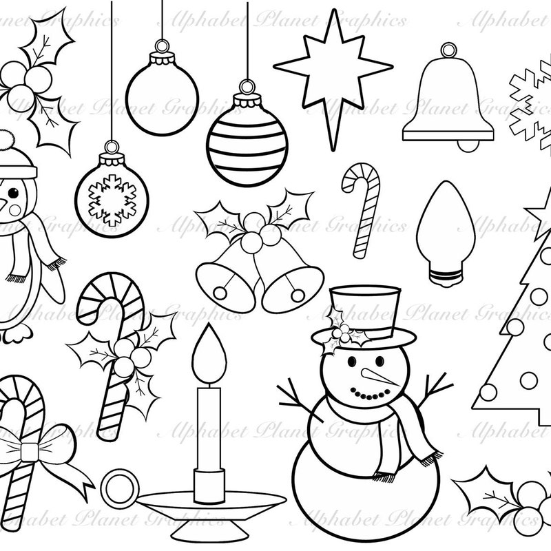 Black and White Ornament Christmas Clipart - Etsy