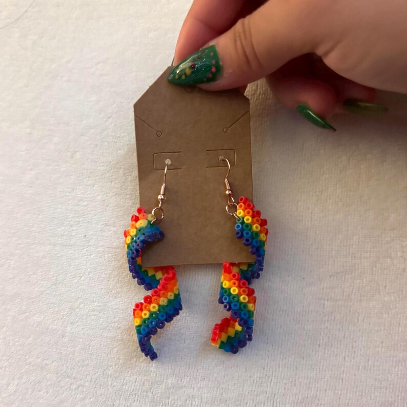 Spiral Rainbow Perler Bead Earrings - Handmade - Etsy