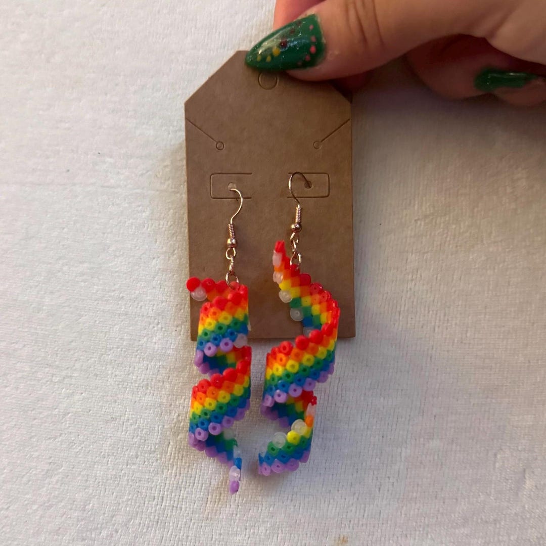 Spiral Rainbow Perler Bead Earrings - Handmade - Etsy UK