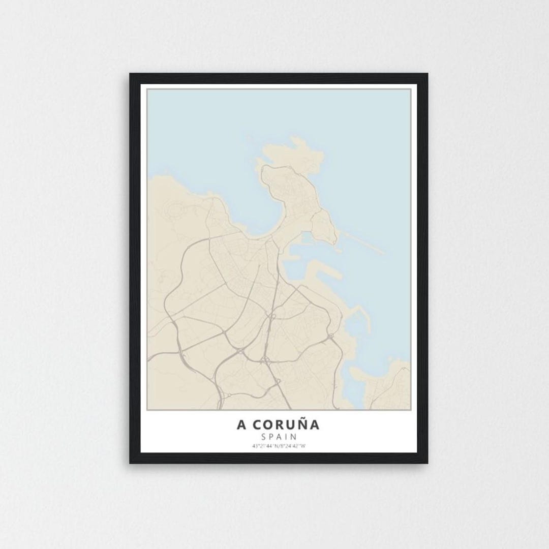 A Coruña Coastal Map Print | Minimalist Wall Art | Galicia Spain Map ...
