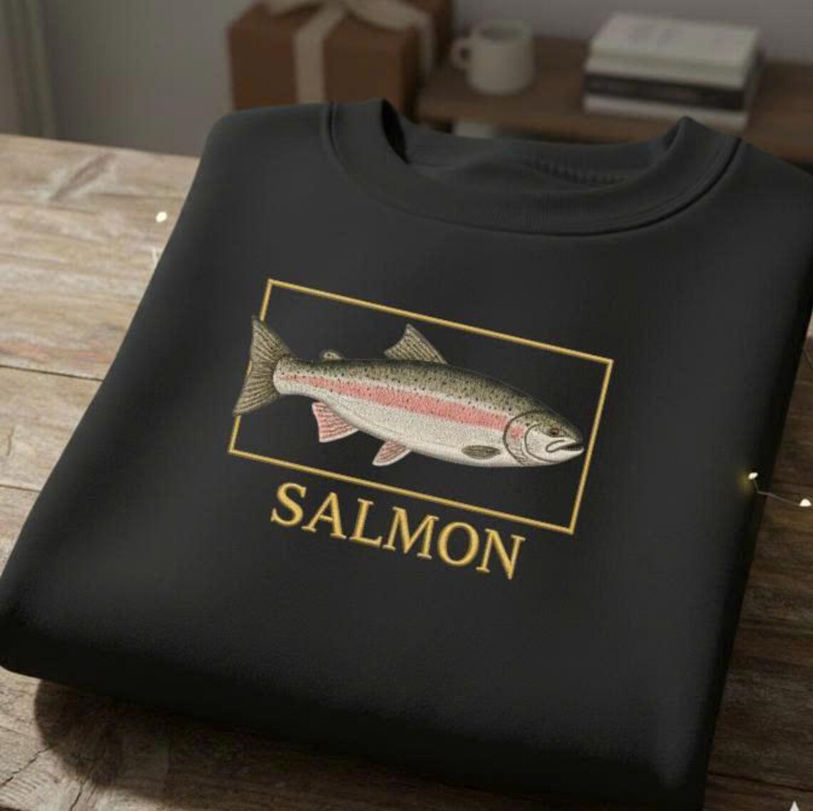 Embroidered Salmon Sweatshirt, Vintage Fish Design, Fisherman Aesthetic ...
