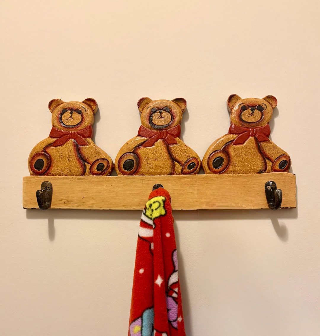 Vintage Hand-painted Wooden Teddy Bear Coat Rack - Etsy