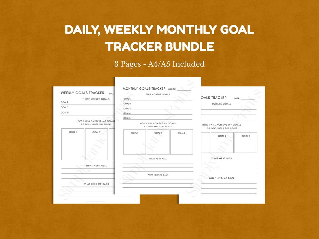 Daily Weekly Monthly Goal Tracker Bundle, A4/A5 Sizes Included ...