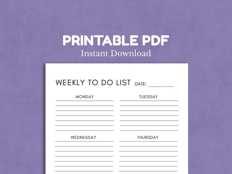 Seven Day Week to Do List Printable, Minimalist Template - Etsy