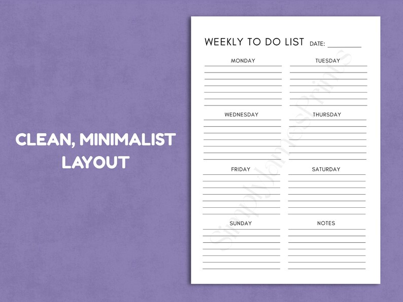 Seven Day Week to Do List Printable, Minimalist Template - Etsy