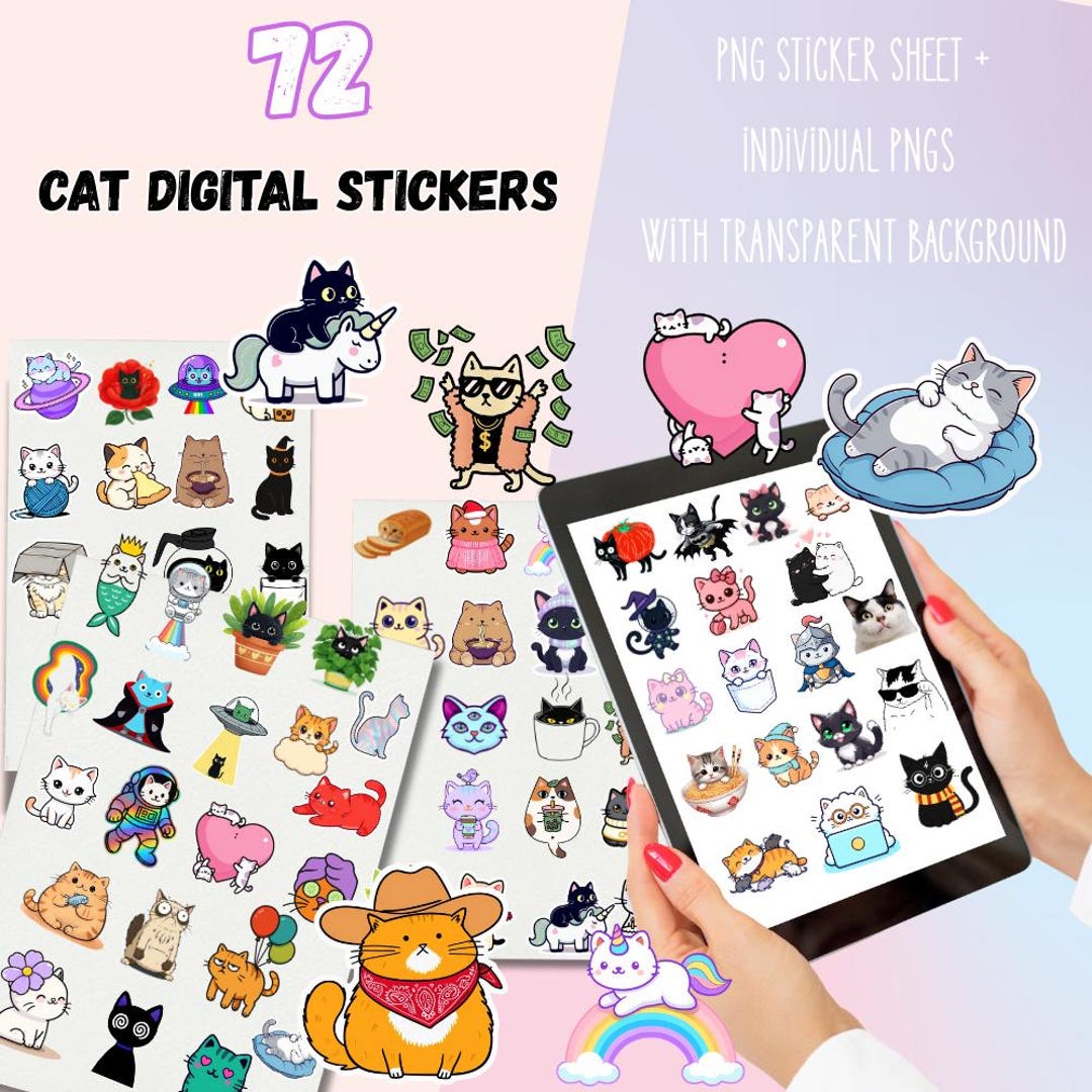 Digital Cat Stickers | Printable & Digital Use | Instant Download | PNG ...