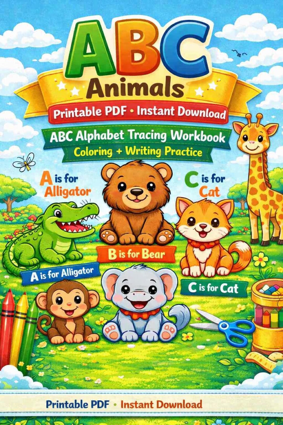 ABC Animals Coloring Book, Alphabet Tracing Workbook, Preschool ...