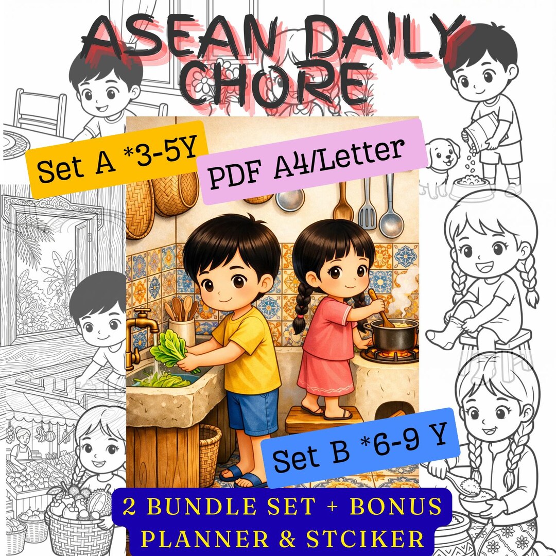 Asean Kids Chore Coloring Pages Bundle, Montessori Life Skills (PDF ...