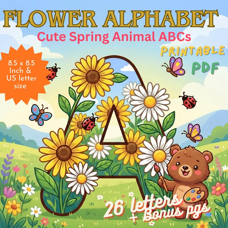 Flower Alphabet Coloring Book | Spring Animals Abcs (printable PDF) - Etsy