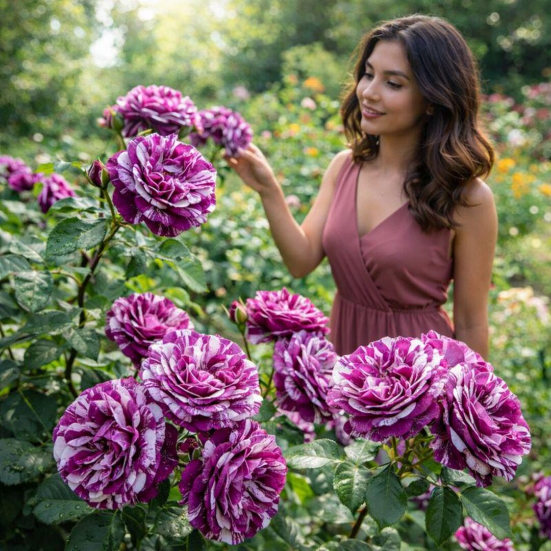 50 Striped Rose Flower Seeds: Purple White Variegated Roses, Ornamental ...
