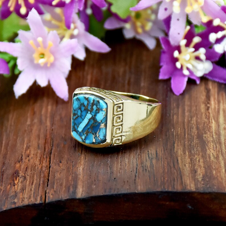 Buy Blue Copper Turquoise Men's Ring, Sterling Silver Hexagon Stone ...