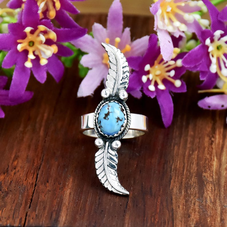 Buy Golden Hill Turquoise Feather Ring, Sterling Silver Boho ...