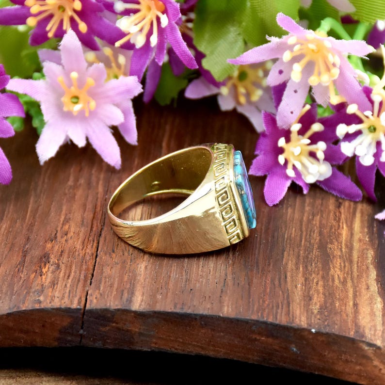 Buy Blue Copper Turquoise Men's Ring, Sterling Silver Hexagon Stone ...