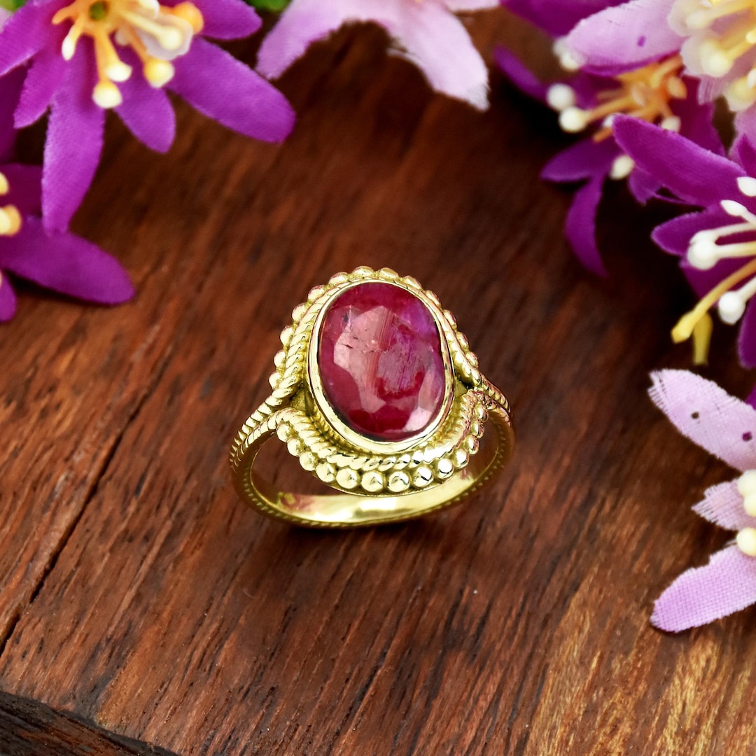 Buy Indian Ruby Ring: 18k Gold Vermeil Sterling Silver, Twisted Band ...