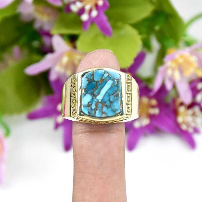Buy Blue Copper Turquoise Men's Ring, Sterling Silver Hexagon Stone ...