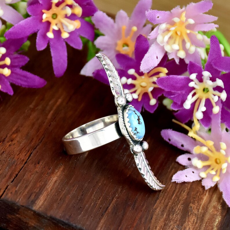 Buy Golden Hill Turquoise Feather Ring, Sterling Silver Boho ...