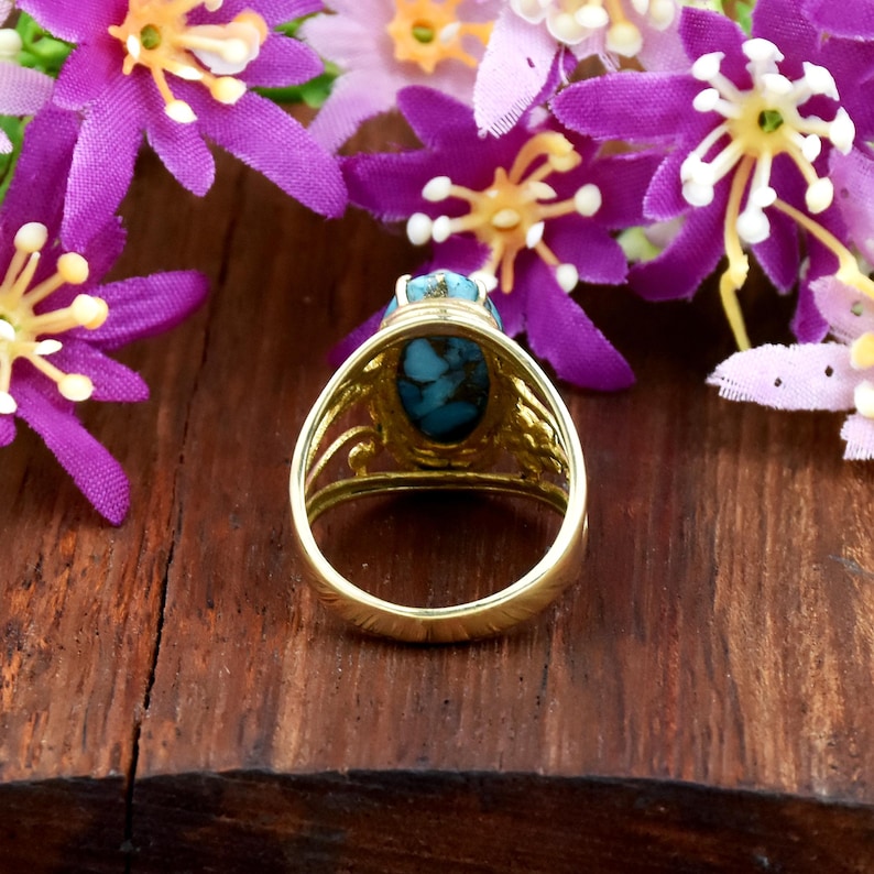 Buy Blue Copper Turquoise Ring, 18k Gold Vermeil, Flower Band Bohemian ...