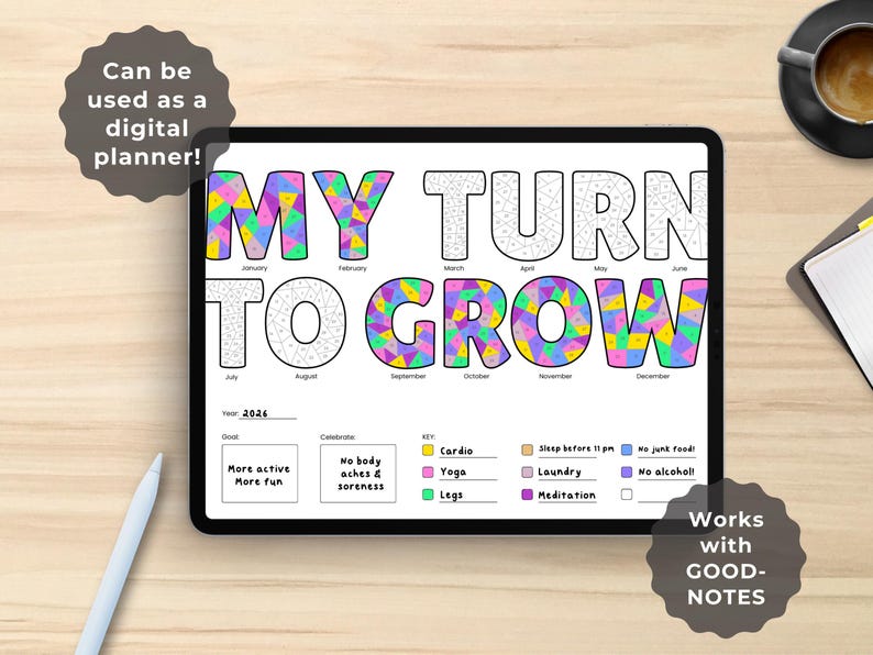 2026 Workout Tracker, Year in Pixels Coloring Journal, Healthy Habits ...