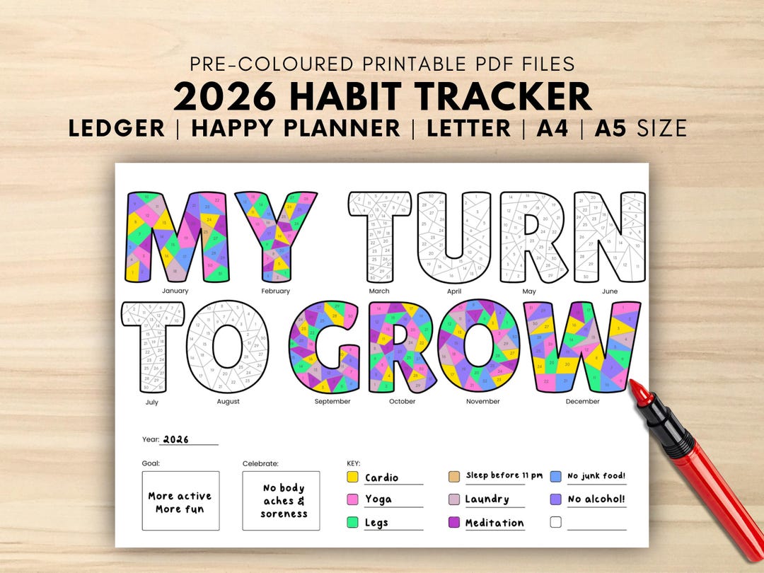 2026 Workout Tracker, Year in Pixels Coloring Journal, Healthy Habits ...