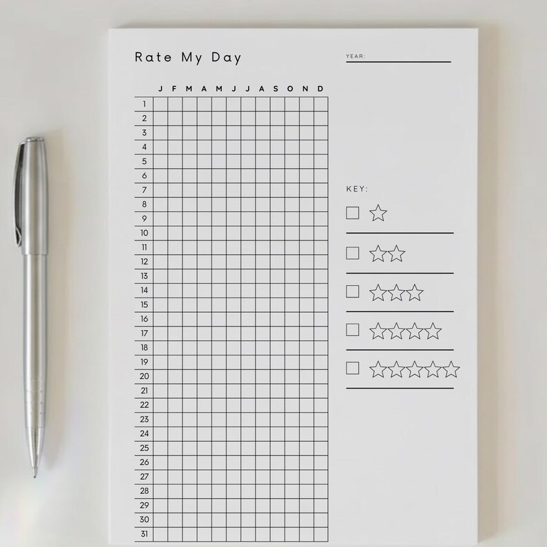 Rate My Day Printable Yearly in Pixels Daily Self Reflection Journal ...
