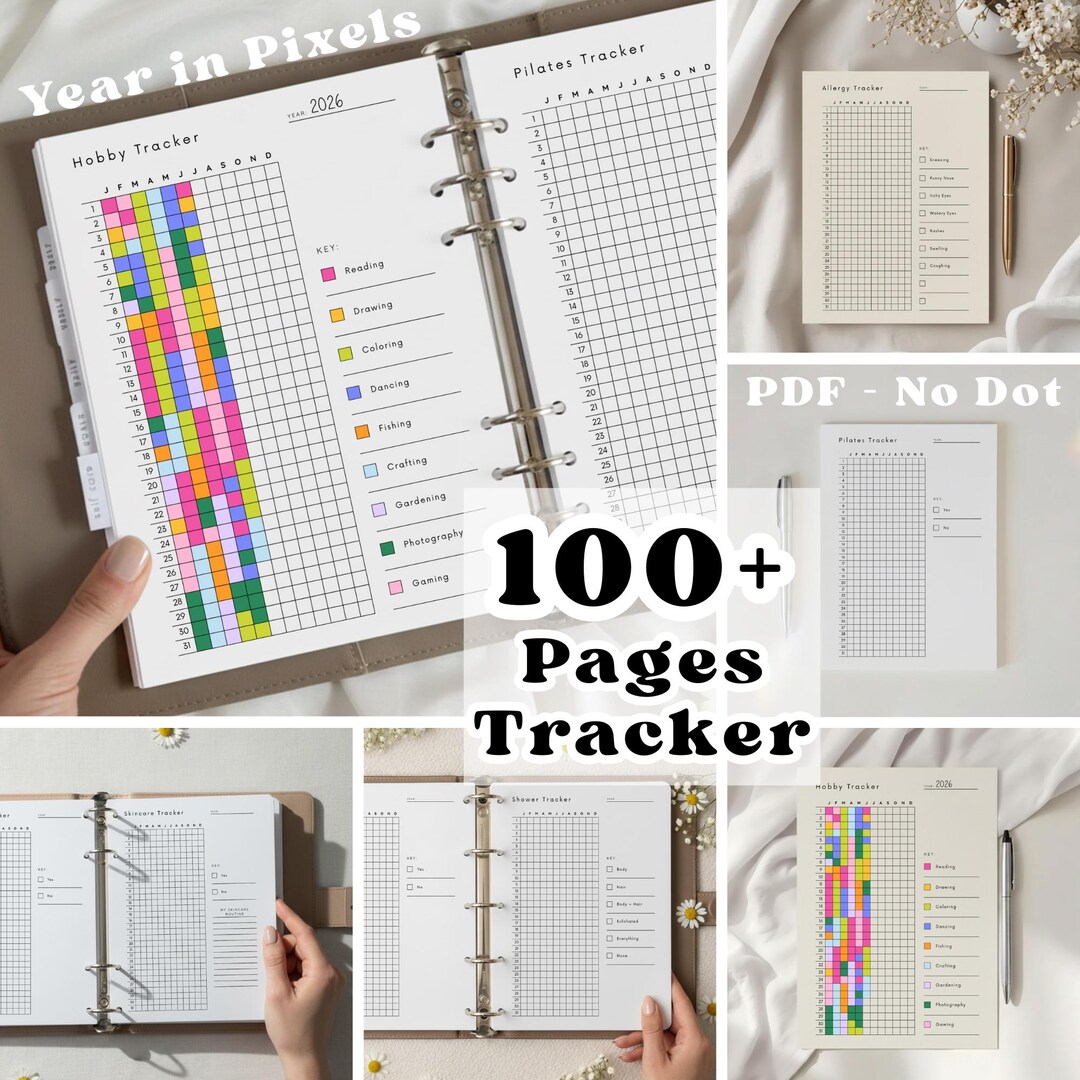 Year in Pixels Habit Tracker Bundle, Bujo Journal Inserts (PDF Download ...