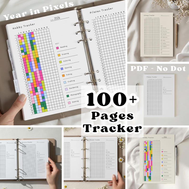 Year in Pixels Habit Tracker Bundle, Bujo Journal Inserts (PDF Download ...