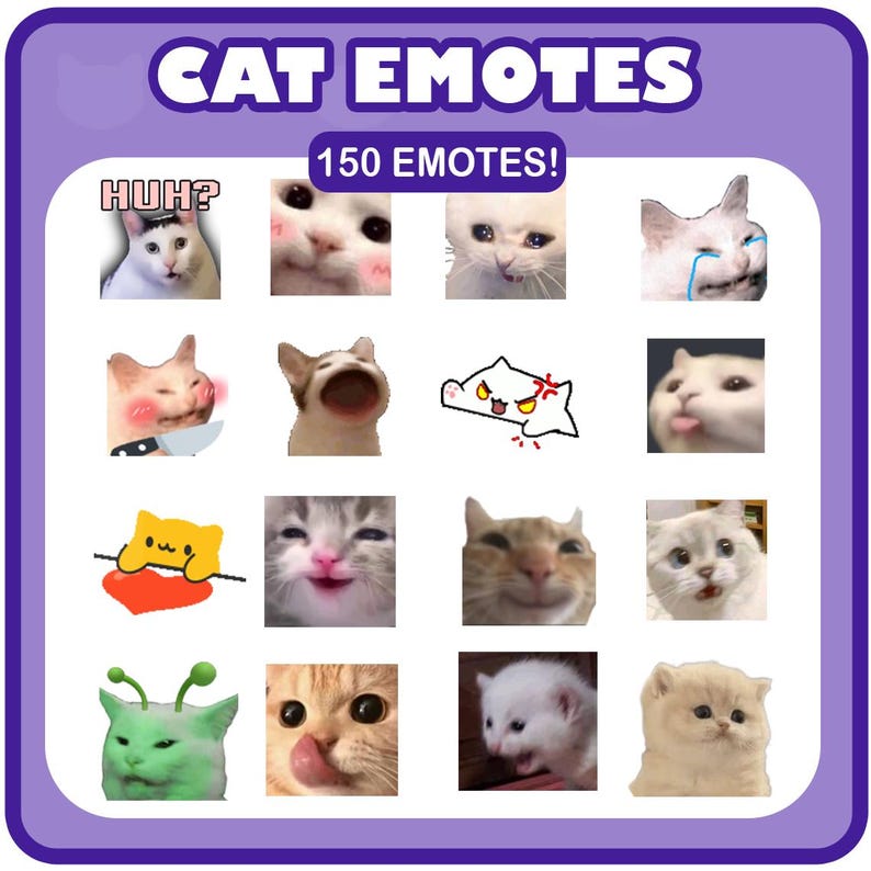 150 Cat Discord Emotes | Cute Kawaii Cat Emojis | Twitch & Discord PNG ...
