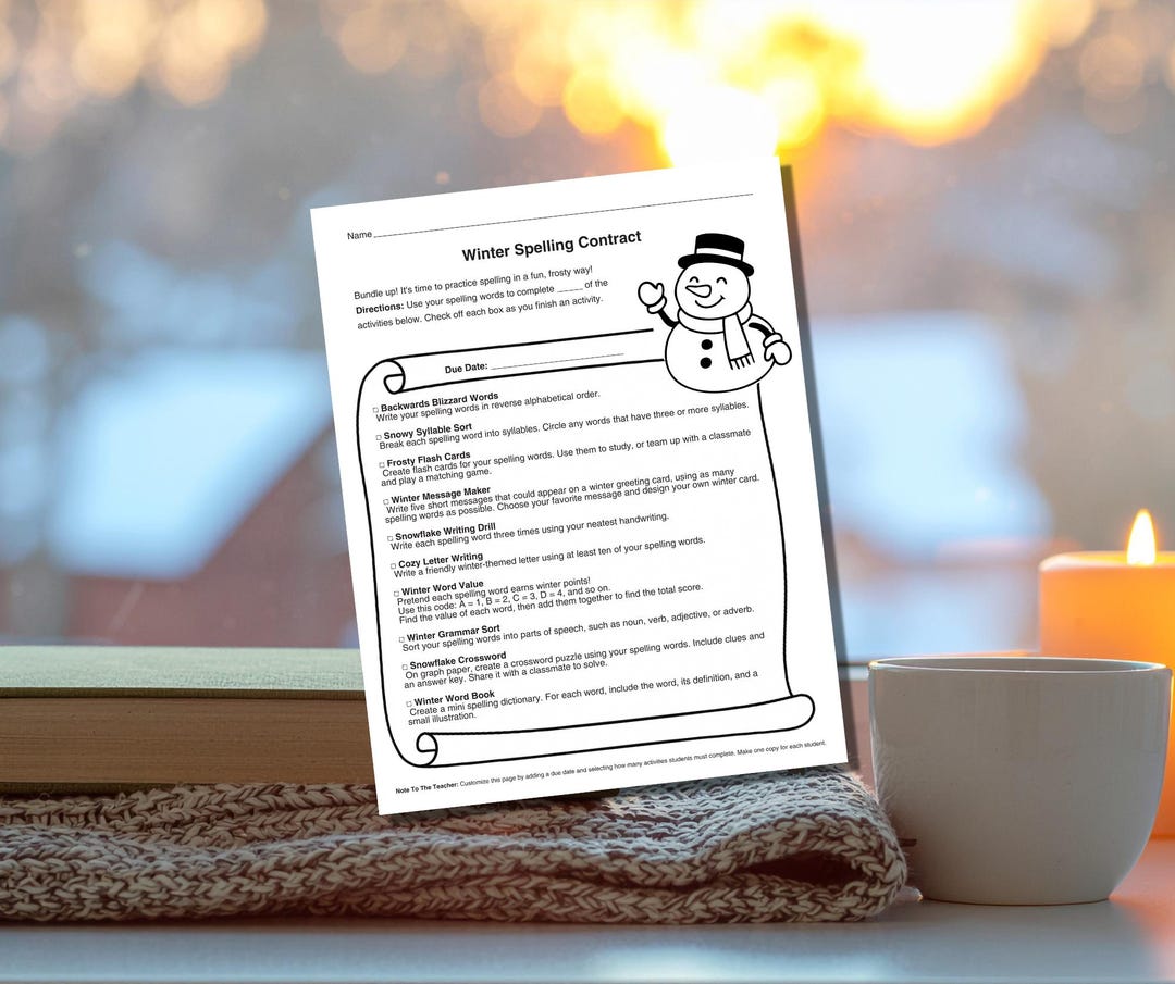 Winter Spelling Contract | Printable Winter Worksheet for Students ...