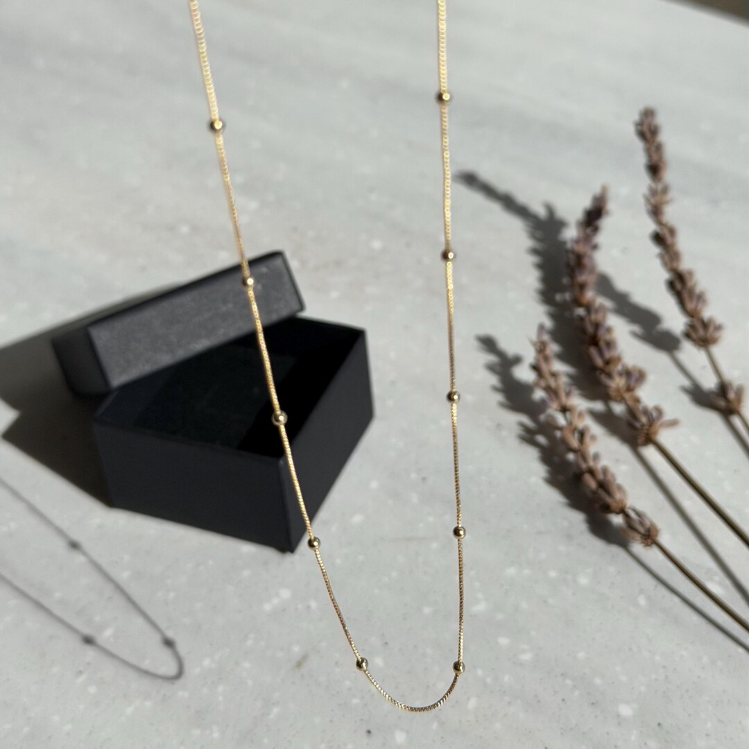 Dainty Gold Beaded Necklace – Xuping Gold Plated Thin Chain, Minimal ...