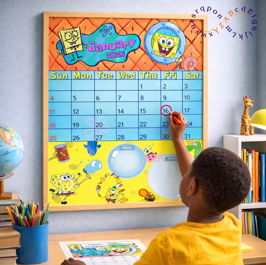 General SPONGEBOB SQUARE PANTS Theme Calendar, 2026 Monthly Planner ...
